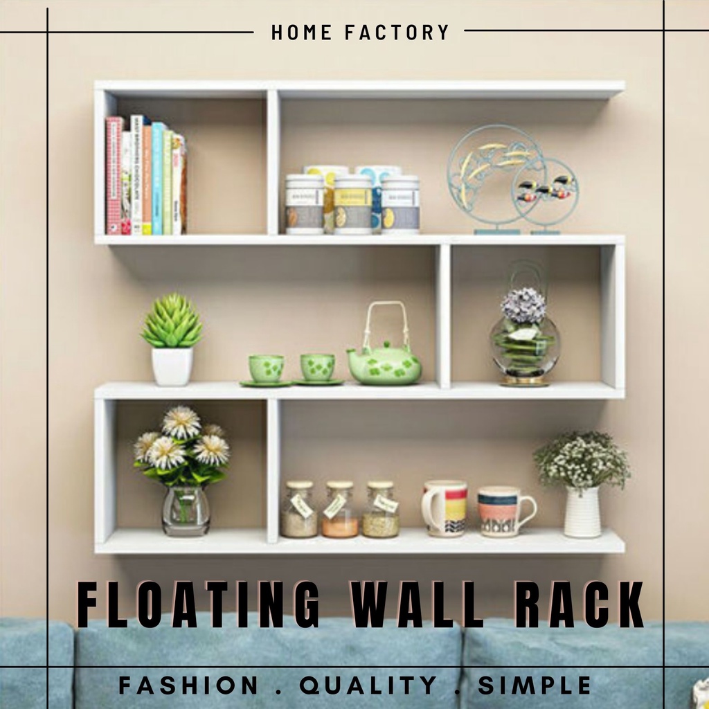 Floating Wall Shelf Rack Display Rak Buku Dinding Gantung Floating Rack ...