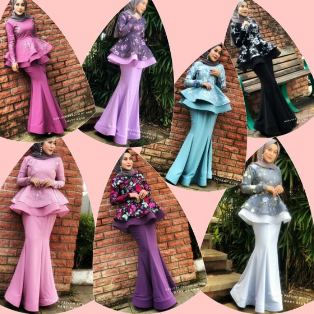 🍀 NEELOFA LACE PEPLUM Baju Kurung Kenduri Kahwin Nikah Tunang Raya ...