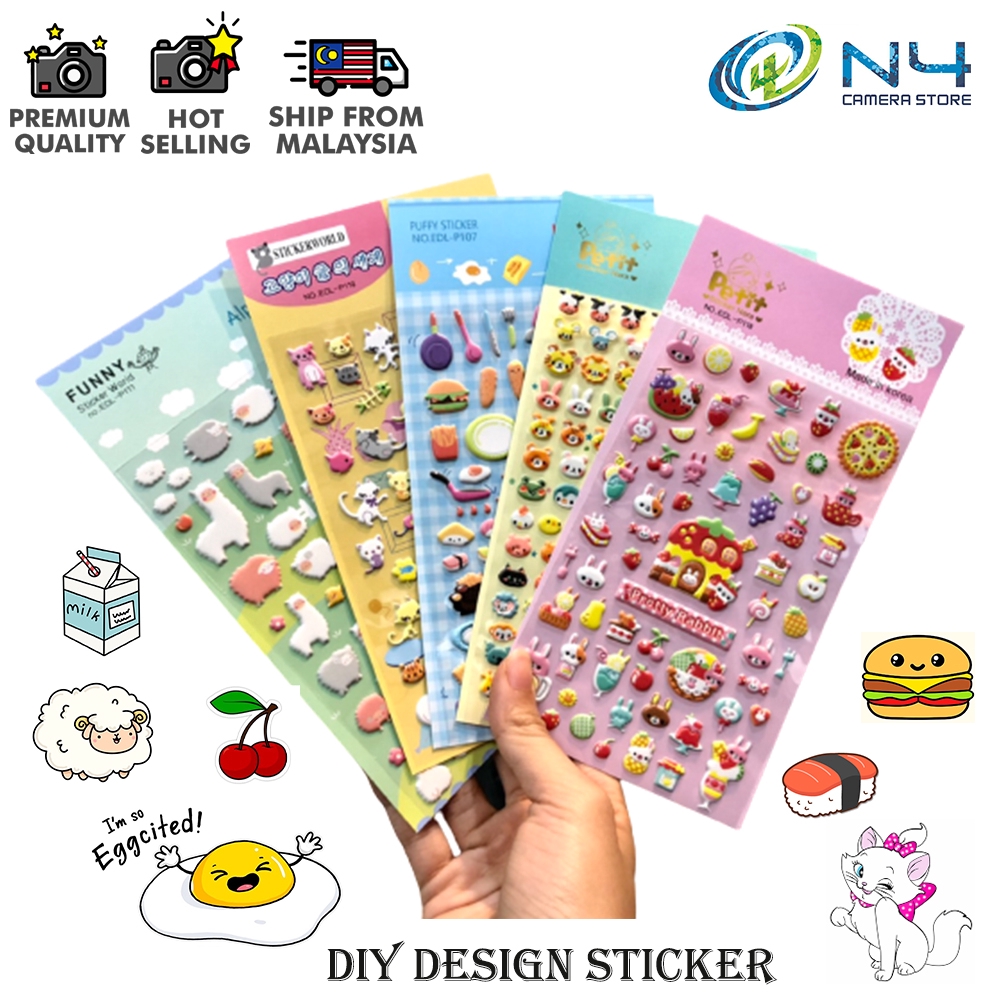 Kawaii Cartoon Puffy Stickers Funny Food Mini 3D Scrapbook Girl Kid ...