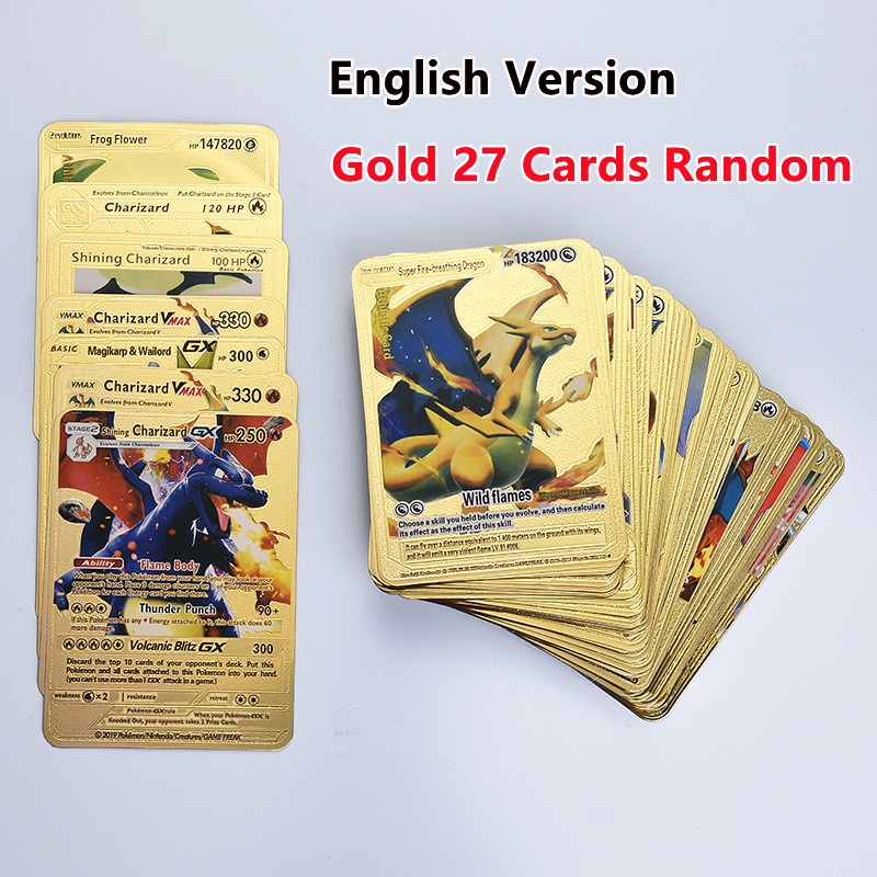27-54pcs Metal Gold Silver Pokemon Cards English Version Charizard ...