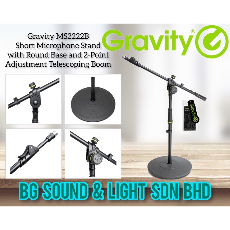 Gravity GMS2222B Short Microphone Stand with Round Base and 2-Point ...