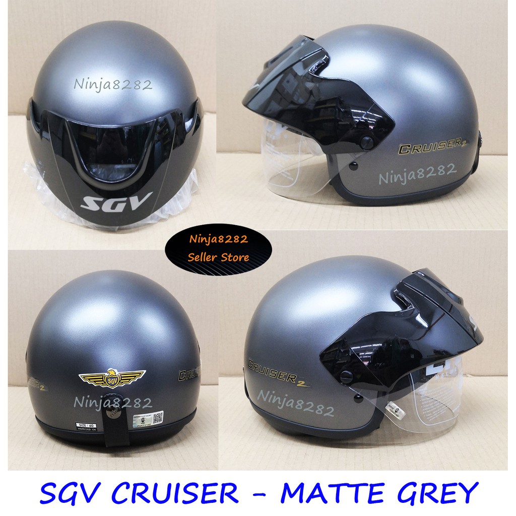 SGV Cruiser Visorex Half Cut Helmet - Matte Grey | Shopee Malaysia