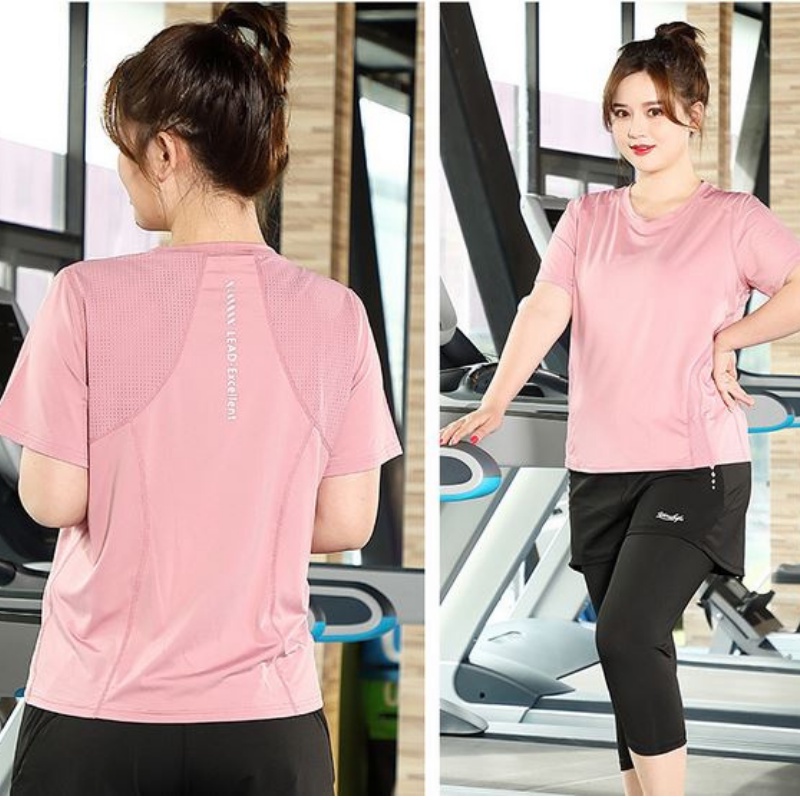 🇲🇾Plus Size Lady Women Exercise Sport T-Shirt Blouse Top Running Gym ...