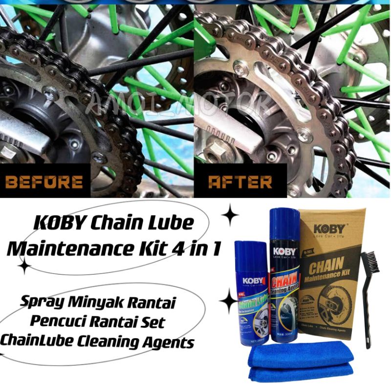 KOBY Chain Lube Maintenance Kit 4 in 1 Spray Minyak Rantai Pencuci ...