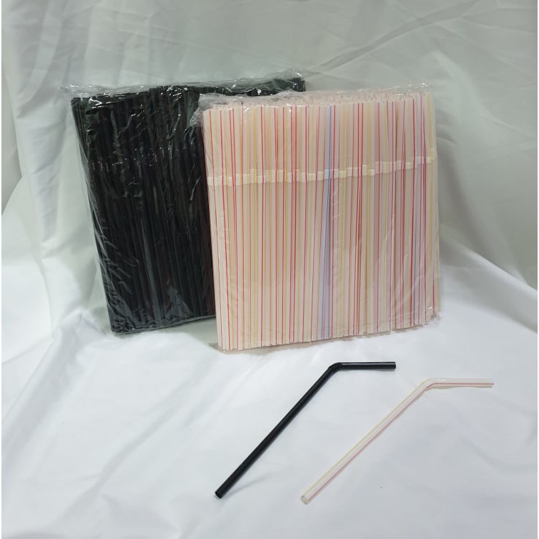 (250pcs±) Flexible Drinking Straw Colour / Black Disposable Plastic ...