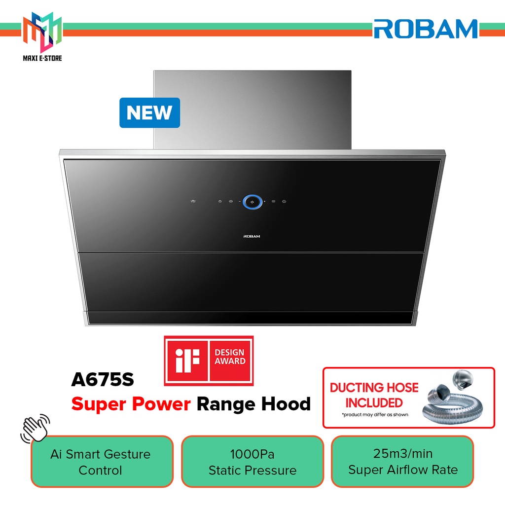 Robam A675S Super Power Range Hood with Ai Smart Gesture Control 1000Pa Static Pressure | Shopee ...