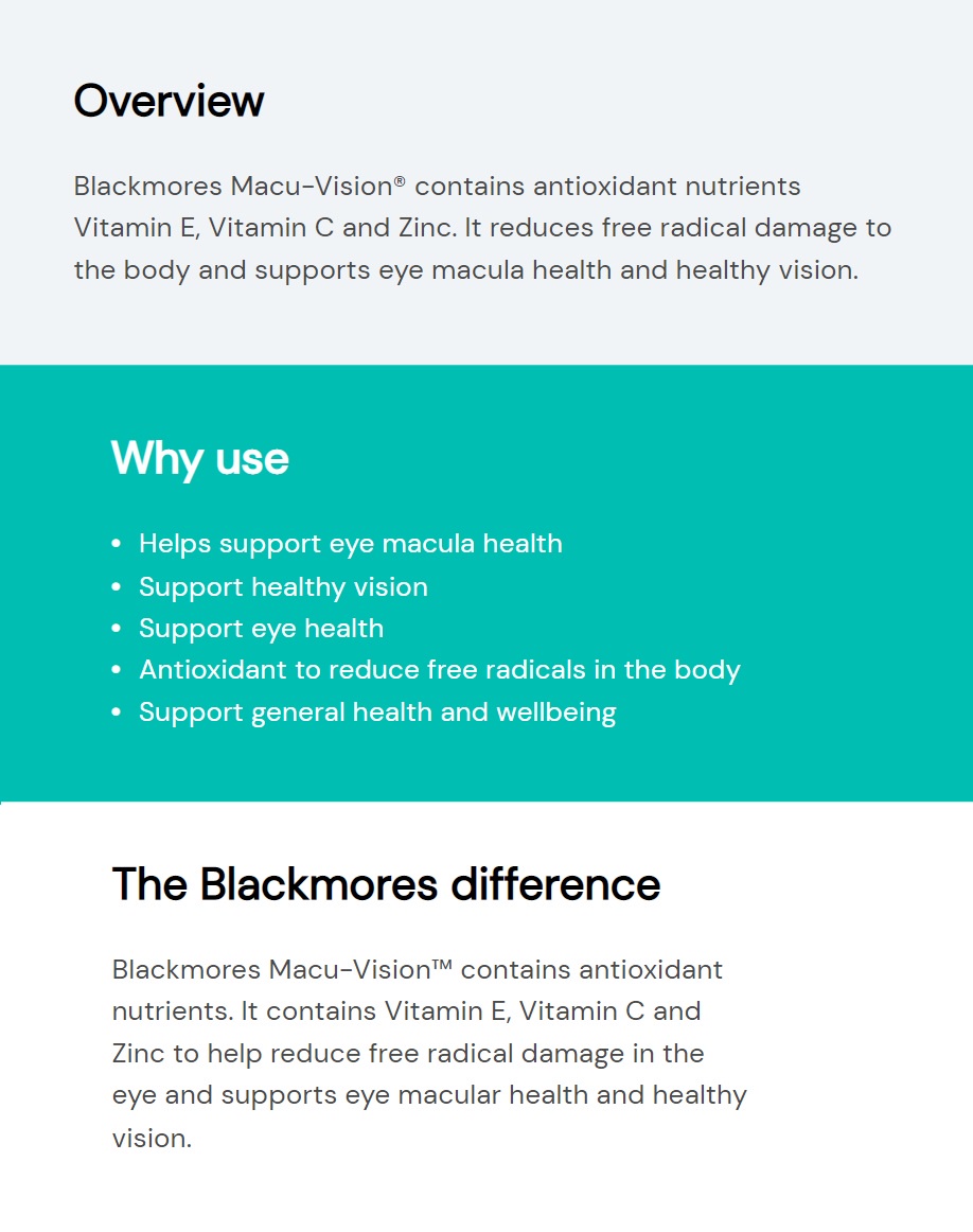 [AUSTRALIA] BLACKMORES Macu-Vision 150 Tablets, Eye Macula Health, with ...