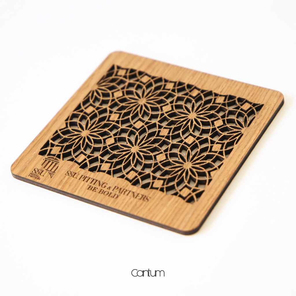 Wooden Coaster Chrysan Square Corporate Gift engrave name logo | Shopee ...