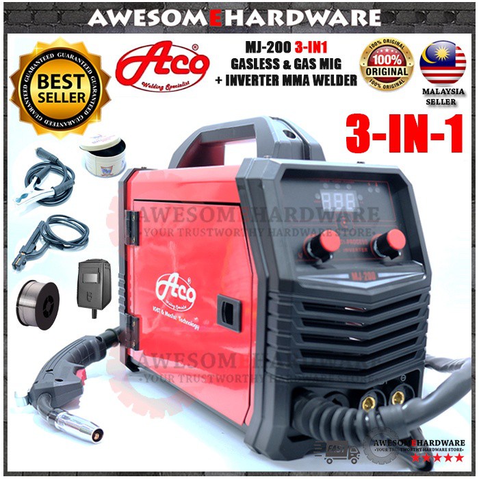 (MIG GAS, GASLESS, MMA) 3 IN 1 ACO MJ200 MIG GAS OR MIG GASLESS OR MMA ...