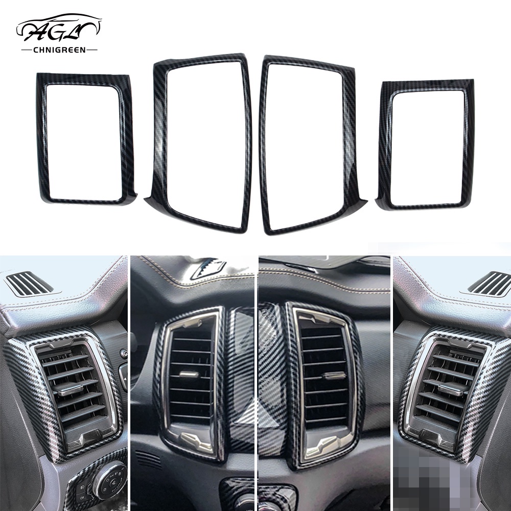 4Pcs ABS Carbon Fiber Color Front Air Outlet Frame Cover Trim Interior ...
