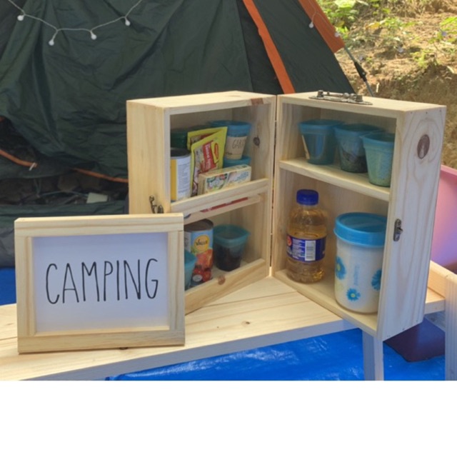 Camping frame + camping spices box wooden box for carry bekas kayu ...