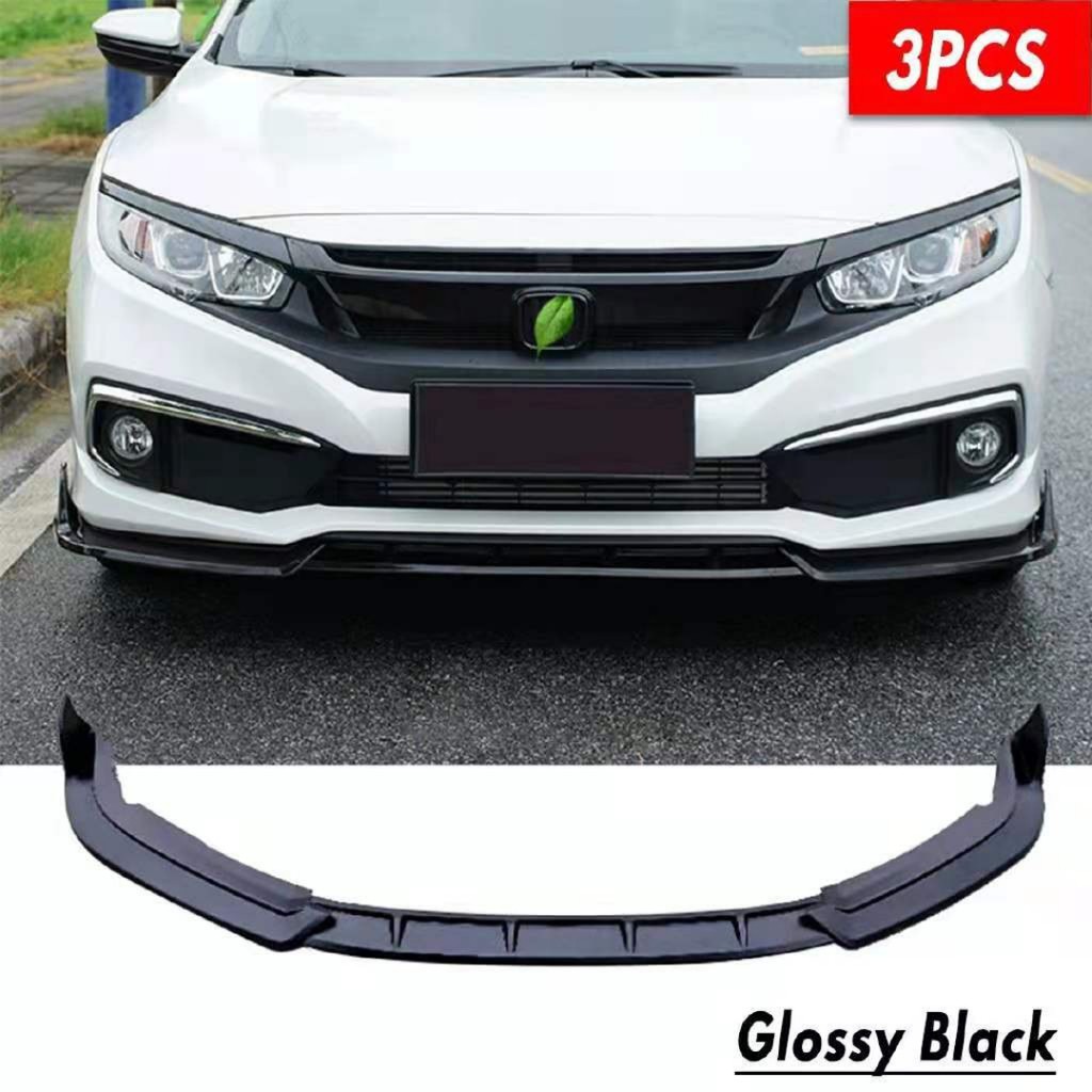 Front Bumper Lip For Honda Civic FC 16-20 (3pc) Glossy Black/Carbon ...