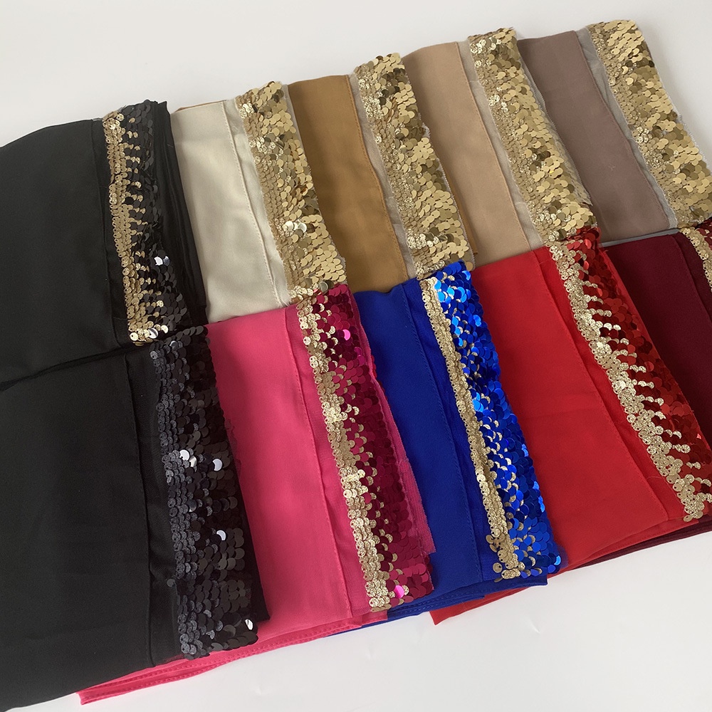 Jifang Women Plain Chiffon with Bling Sequins and Tulle Decor Muslim ...