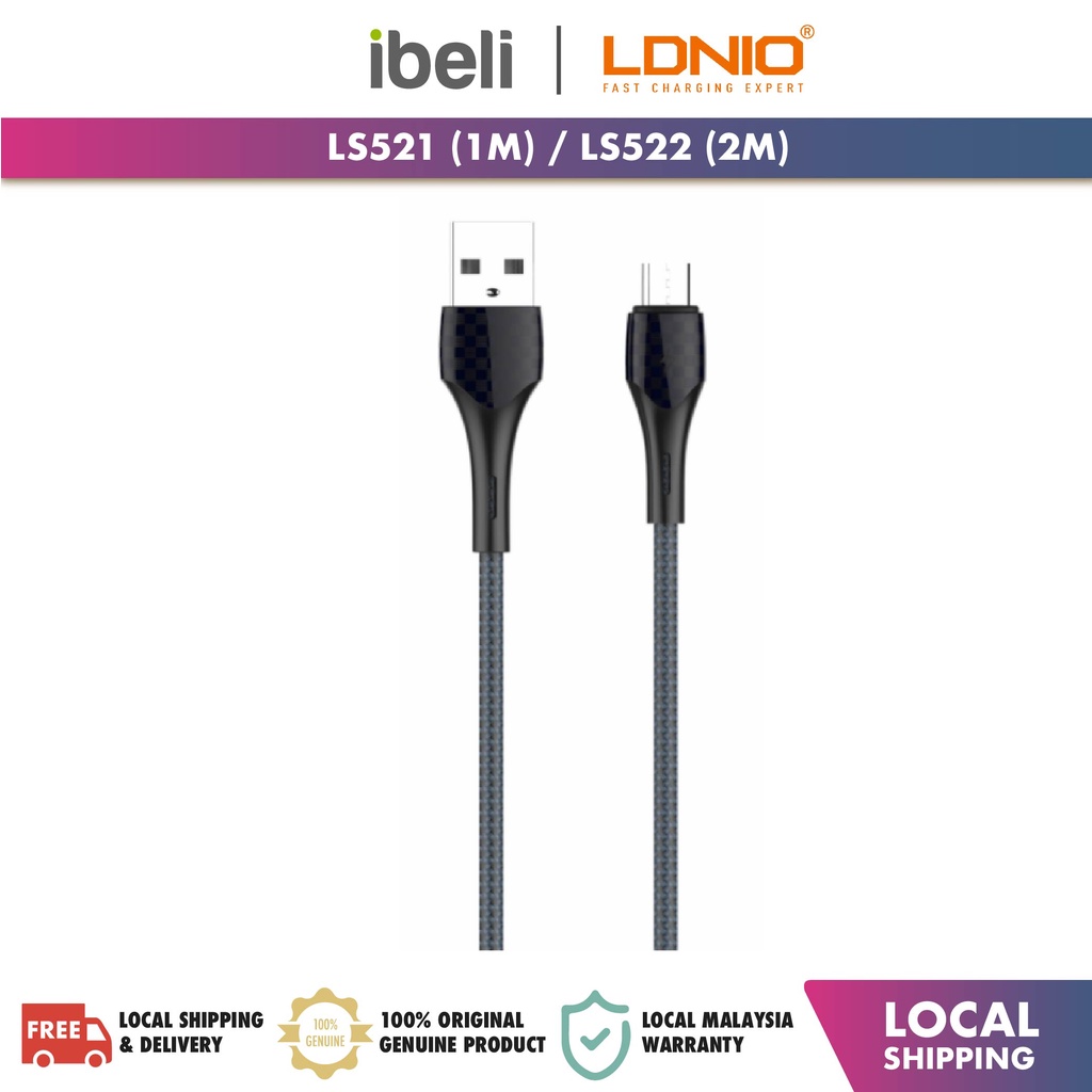 LDNIO LS521 1M/LS522 2M Micro USB/Type-C Breathing Light 2.4A Fast Charging Data Cable ...