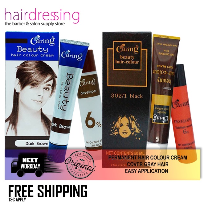 Caring Beauty Hair Colour Cream Black/ Dark Brown (2x50ml) | Shopee ...