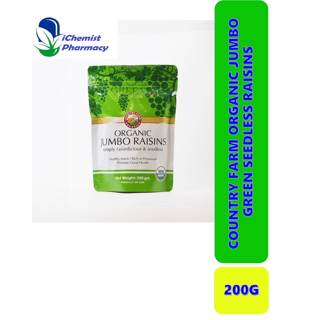 COUNTRY FARM ORGANIC JUMBO GREEN SEEDLESS RAISINS 200G JUMBO GREEN ...