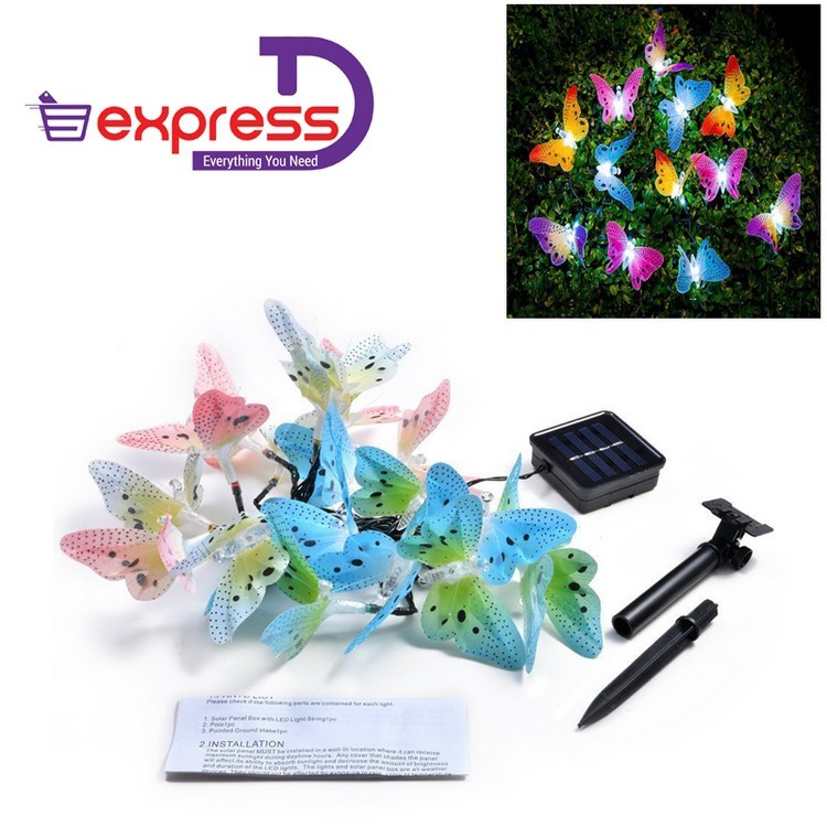 Solar Powered Butterfly Fiber Optic Fairy String Outdoor Garden Lights ...