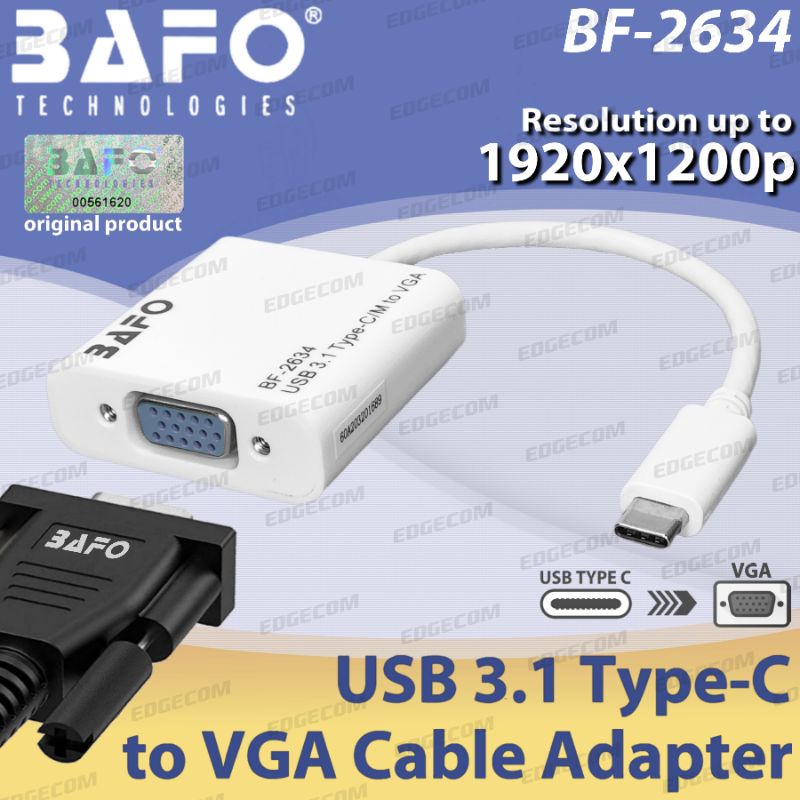 Bafo USB 3.1 TYPE C to VGA Female Adapter Converter Cable BF-2634 ...