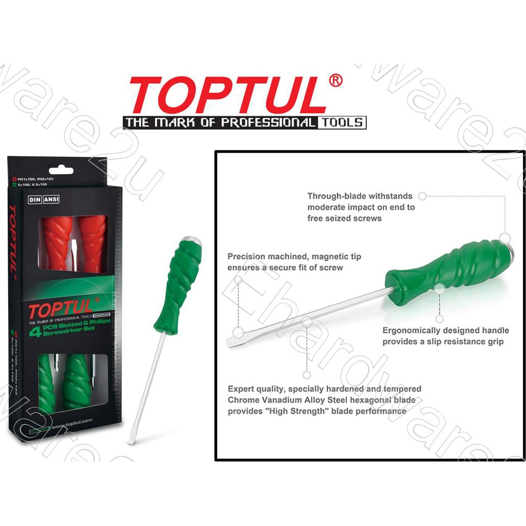 TOPTUL 4PCS GO-THRU HEAVY DUTY SCREWDRIVER SET (GAAE0405) | Shopee Malaysia