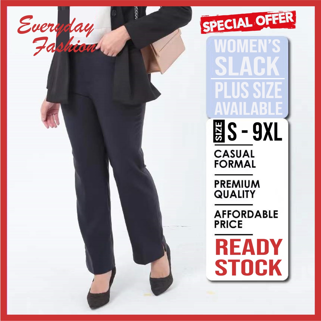 Women Slack Pants Seluar Slek [S-9XL] Straight Cut Poly Cotton Plus ...