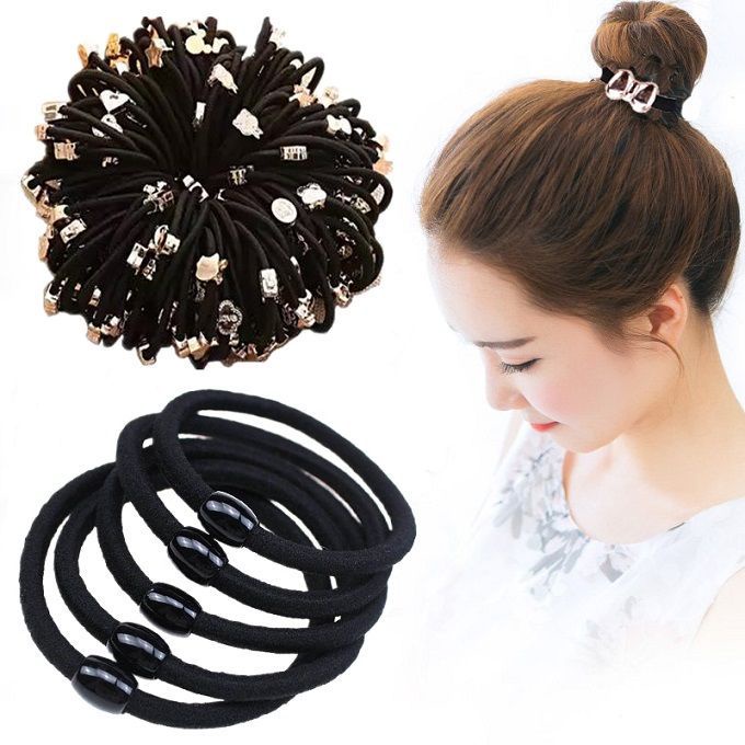 Women's Hair Rope Black Rubber Band Bold Hair Ring High Elasticity Head ...