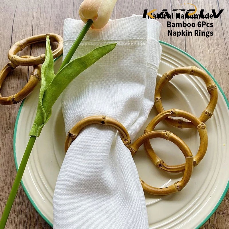 KATELV 6pcs/set Handmade Bamboo Napkin Rings Set Natural Rustic Napkin ...