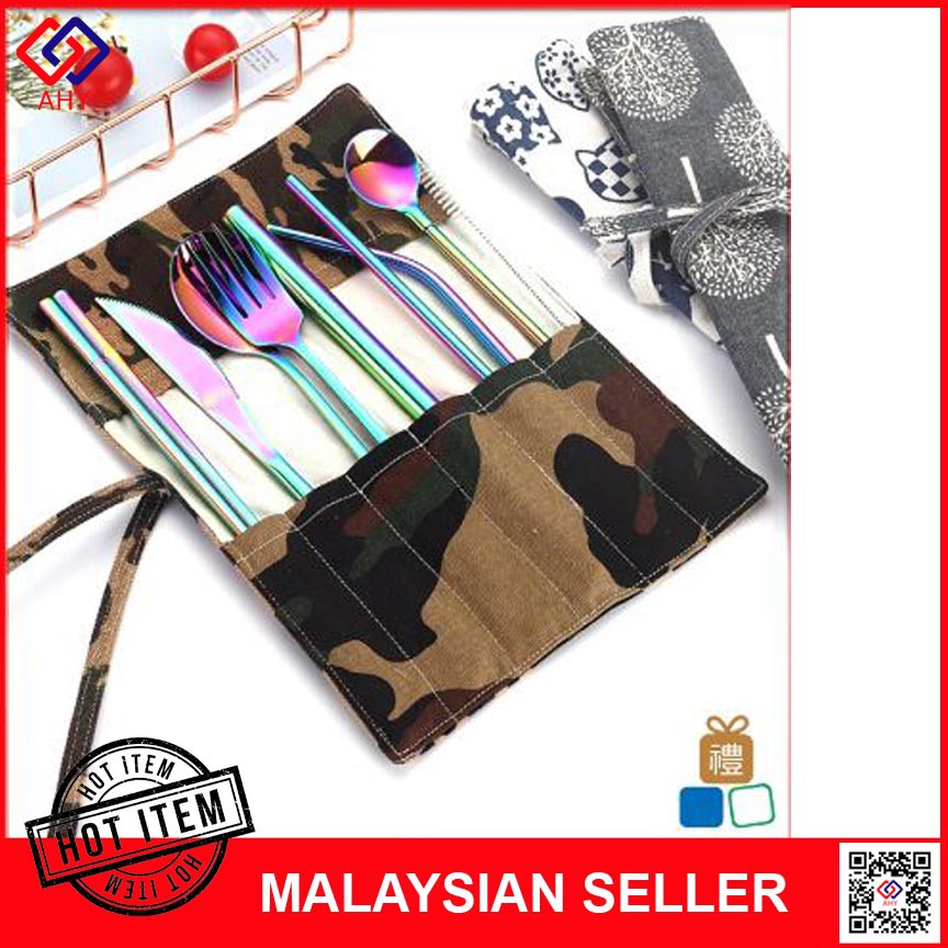 9 in 1 Set Sudu Garfu Straw Besi Penyedut Minuman Besi Stainless Steel ...