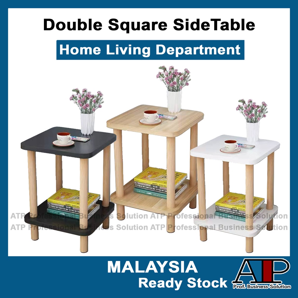 Side Table Double Layer Small Square Table Sofa Table Storage Living ...