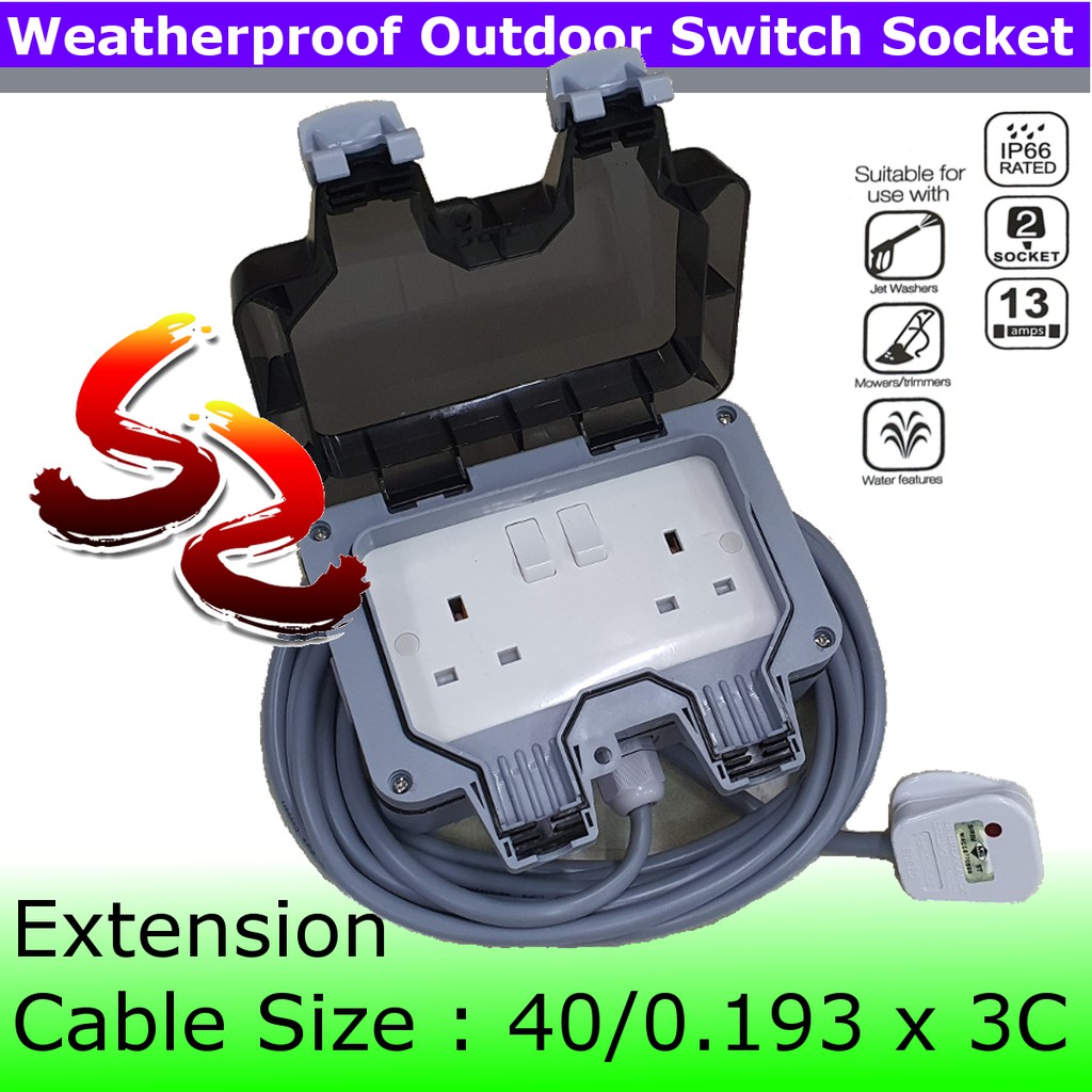 IP66 Weatherproof Double Trailing Extension Wire Switch Socket With ...