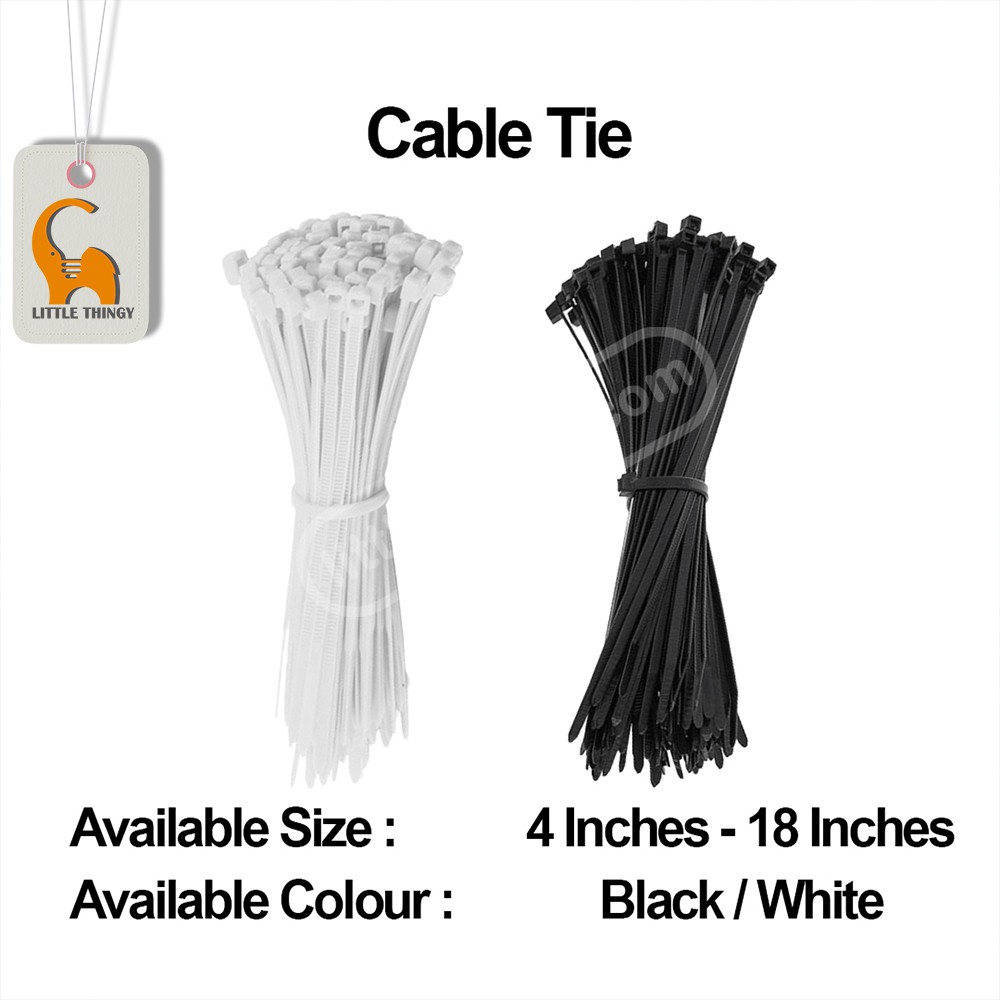 100pcs Black / White Nylon Cable Tie 4" / 6" / 8" / 10" / 12" ( Inches ...