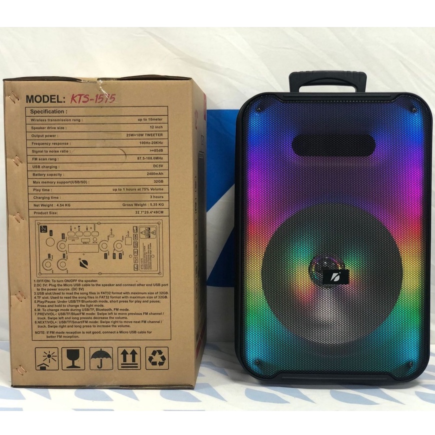 KTS-1575 12'Inch LED Portable Super Bass Speaker Bluetooth/USB/TF/LED ...