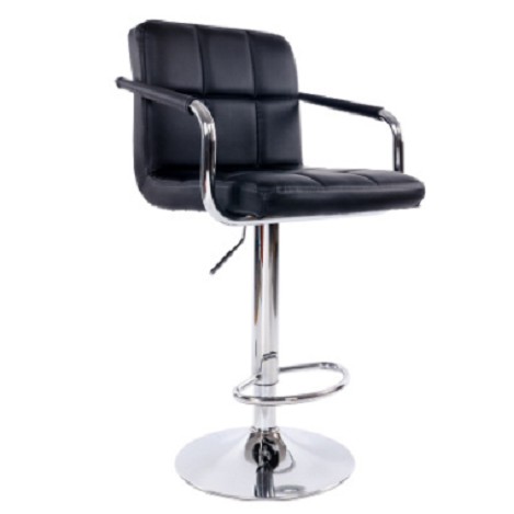 🪑 Adjustable BLACK Bar Chair 61-81cm Modern Square PU Leather Stools ...