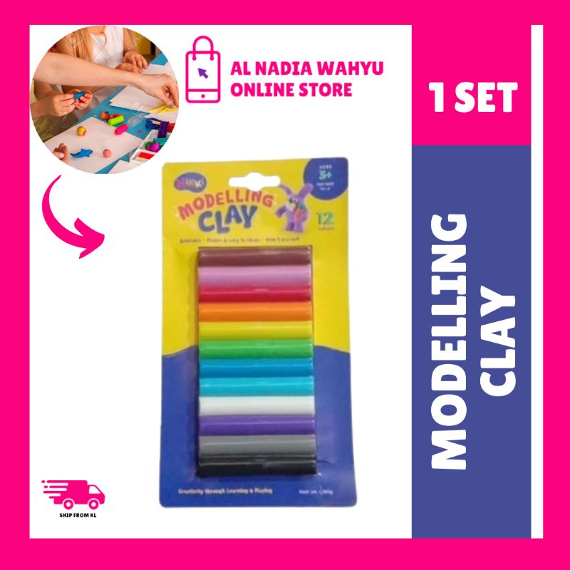 Nikki Modelling Clay/Plasticine/Tanah Liat 12 Colour - 180g | Shopee ...