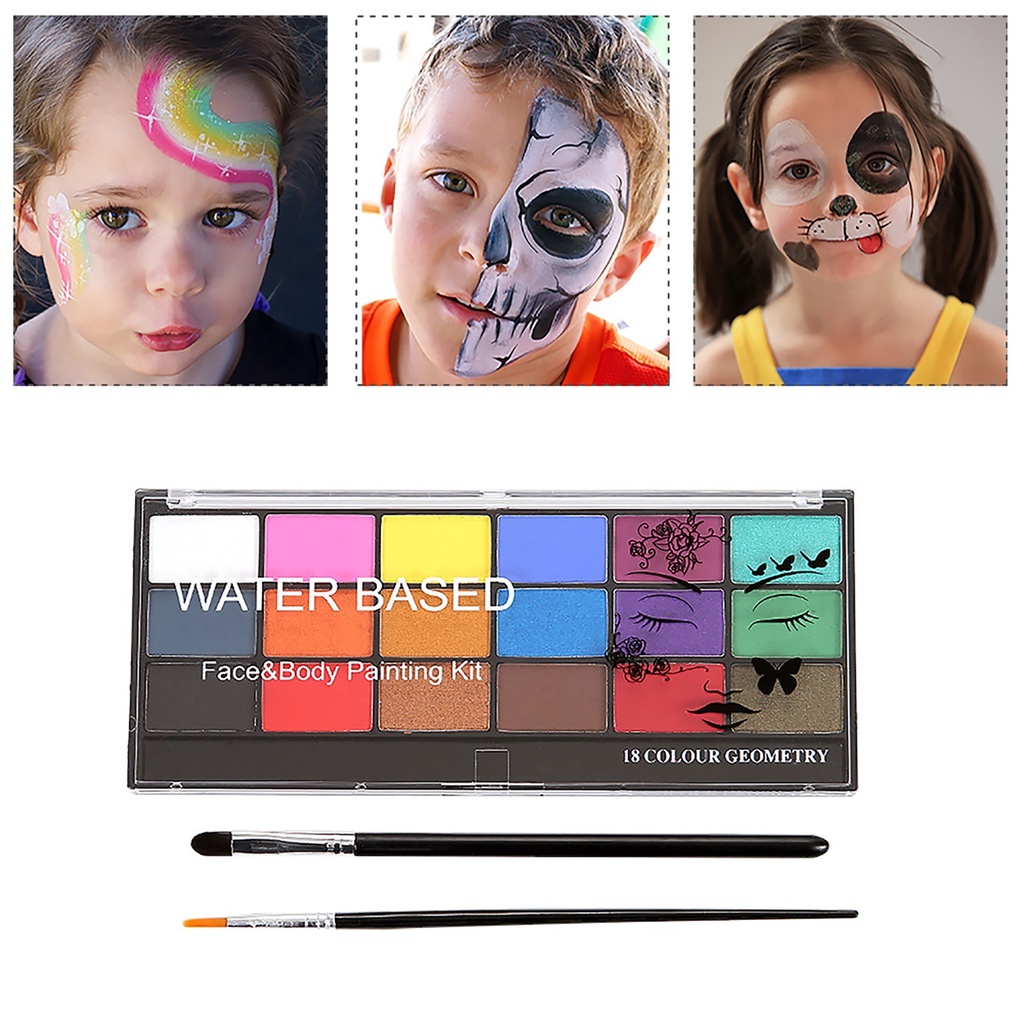 Face Paint Kit 18 Color Washable Water Based Body Painting With 2 ...