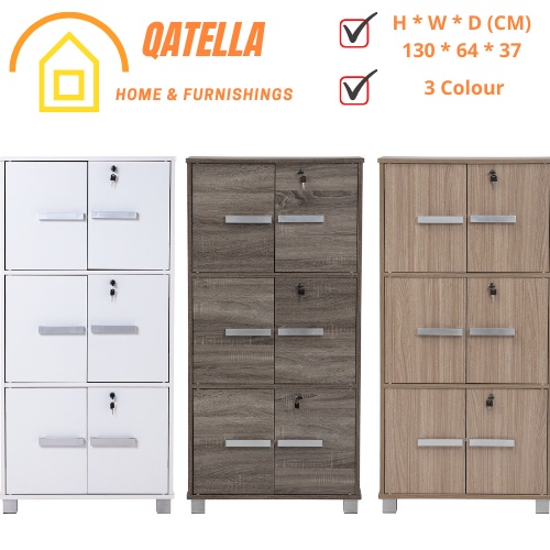 Qatella NAOMI 6 Door Storage Cabinet with Lock / 3 Tier Locker Cabinet ...
