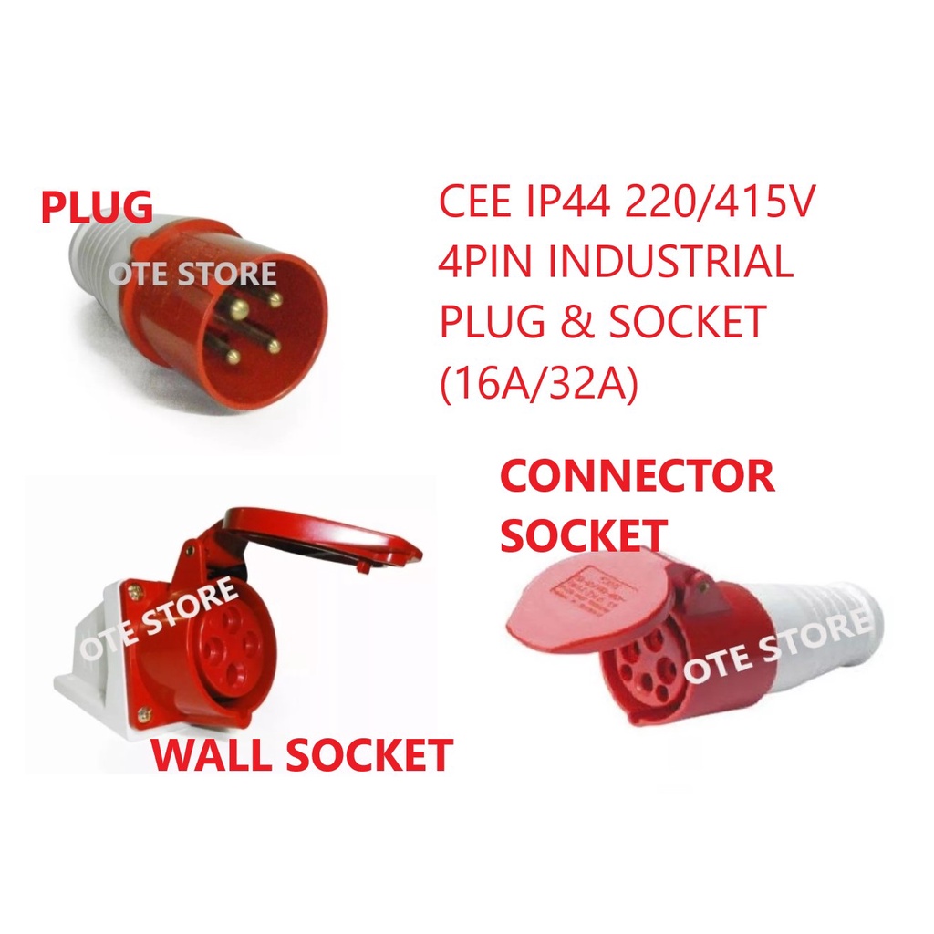 CEE IP44 220/415V 4PIN INDUSTRIAL PLUG & SOCKET (16A / 32A) (MODEL: 014 ...