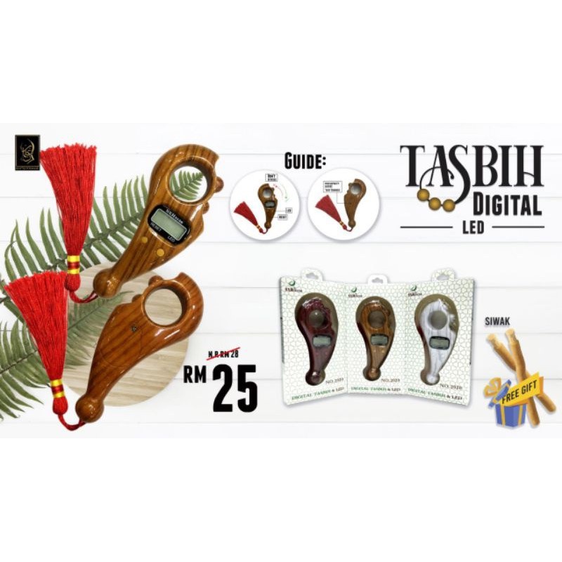 TASBIH DIGITAL LAMPU LED • MUSLIM PRAYER COUNTER • FREE KAYU SIWAK ...