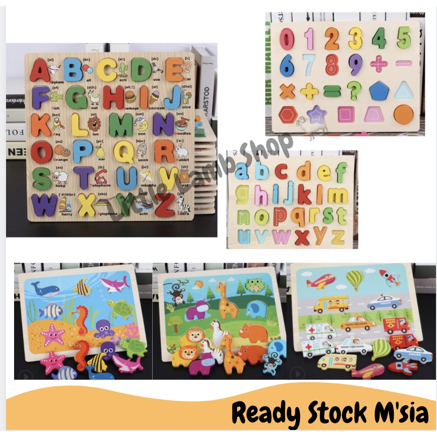 Jumbo ABC Wooden Toy Board/ Uppercase Lowercase Number Shape/ Alphabet ...