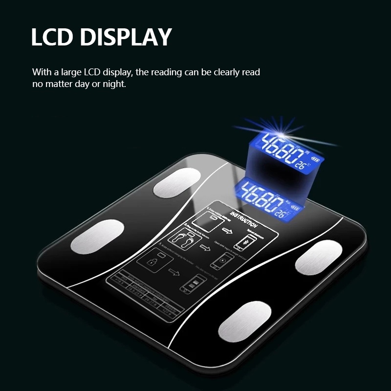 Smart Fat Scale Penimbang 体重秤 Bluetooth Smart Weight Scale English LCD ...