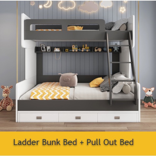 EKSENSE Nordic Double Decker Bunk Bed Frame Pull Out Bed Drawer Cabinet ...