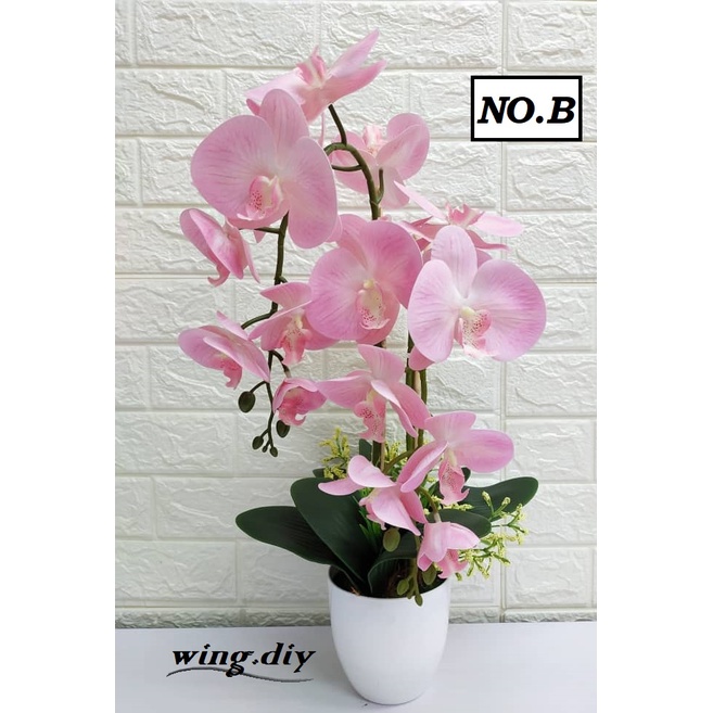 ARITIFICIAL MIX COLOUR ORCHID LATEX FLOWER SET WITH SMALL PLASTIC POT ...