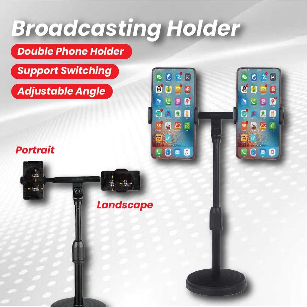 Adjustable Live Broadcast DUAL Mobile Holder Phone Desktop Stand for ...