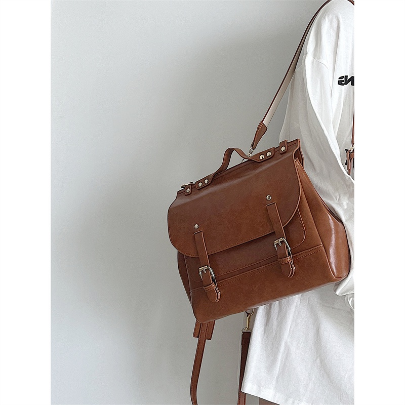 Literary retro oil wax leather briefcase bag high-quality texture ...