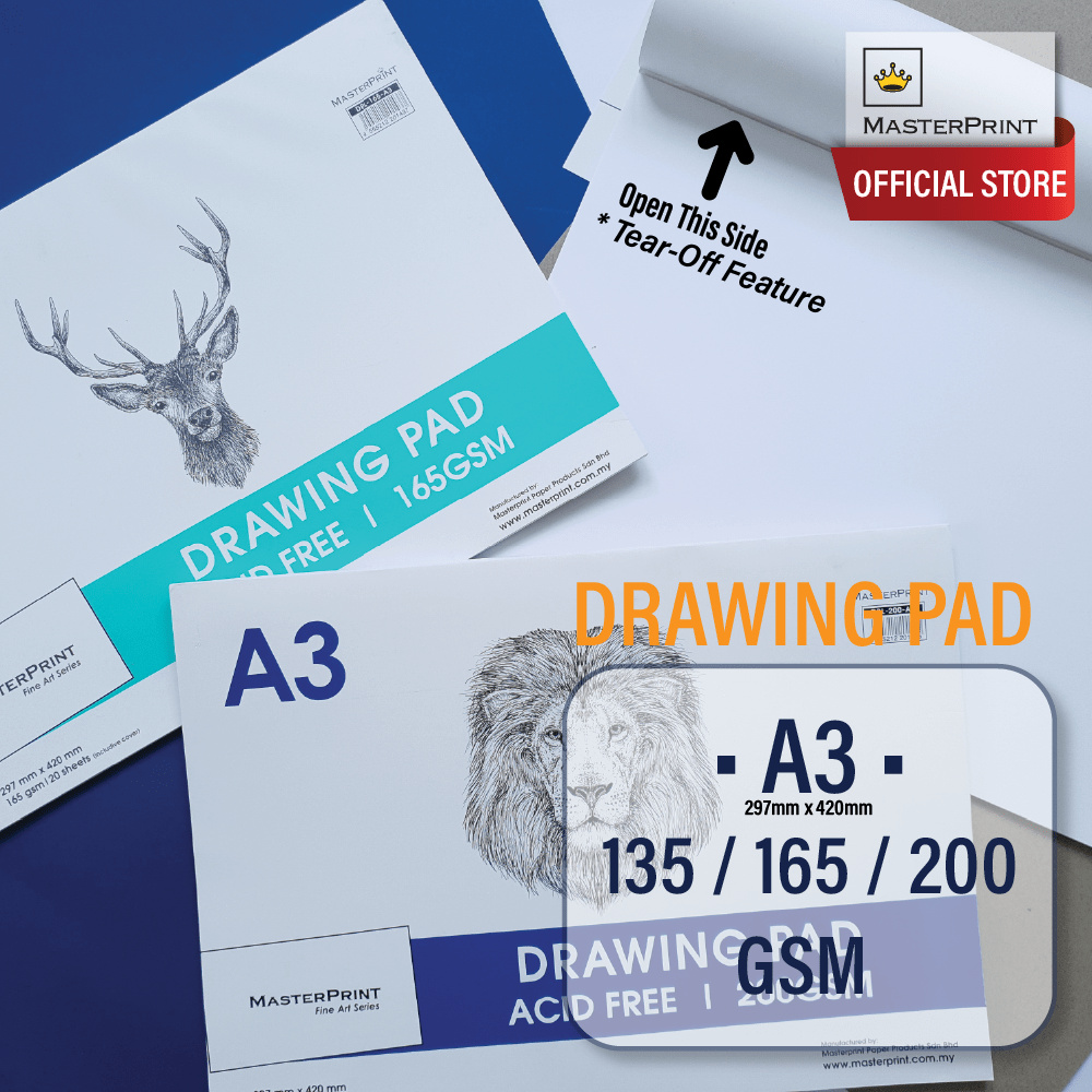 Masterprint A3 Landscape Drawing Pad (135/165/200gsm) DBL135-A3/DBL165 ...