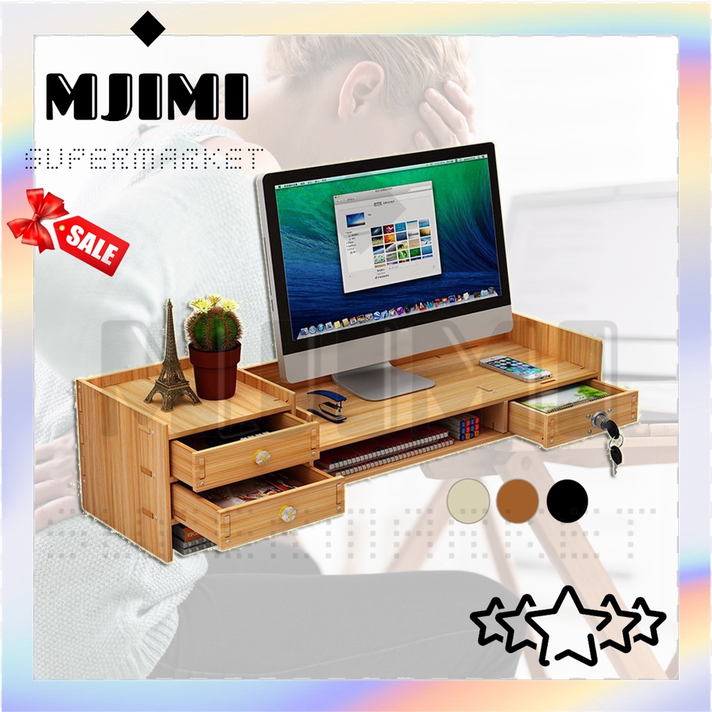 MJIMI Computer Monitor Booster Rack Wooden Office Desk Storage ...