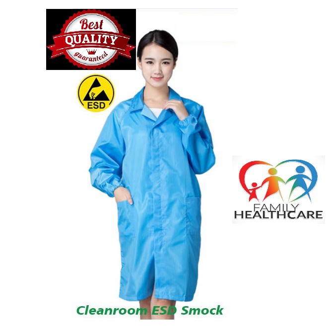 Cleanroom ESD antistatic Smock/ lab coat zip type hawaii collar stripe ...