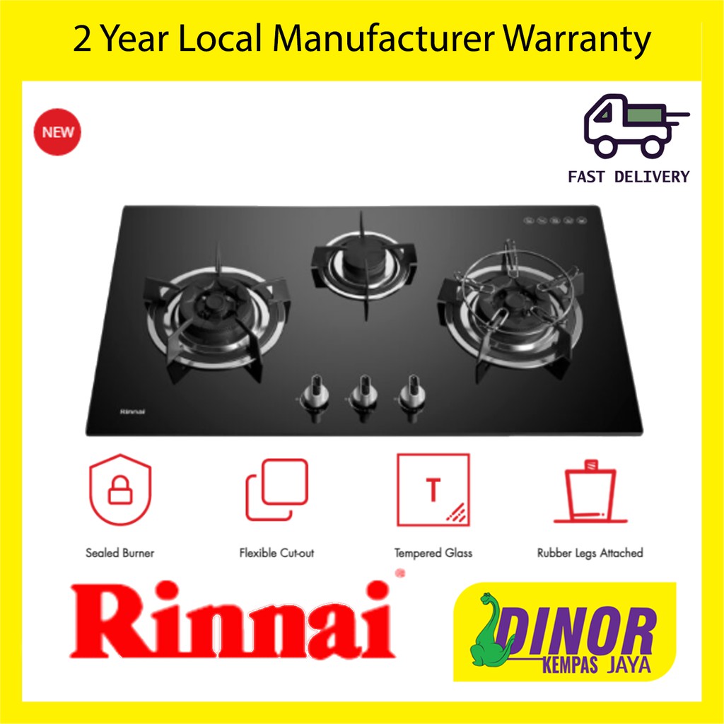Rinnai 3-Burner Flexi Hob Built-in Gas Hob (Glass) RB-983G/ RB983G ...