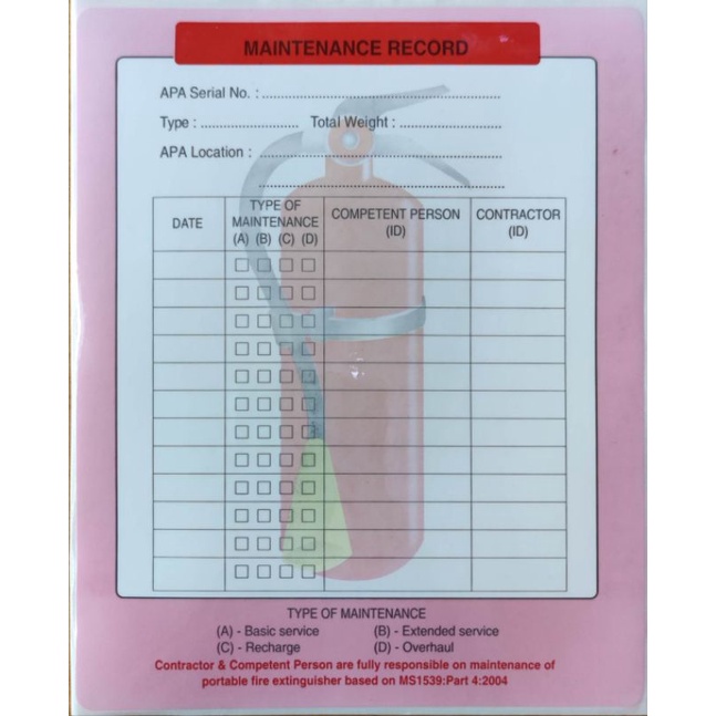 Bomba Maintenance Record Sticker Label for Fire Extinguisher 1 UNIT ...