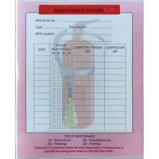 Bomba Maintenance Record Sticker Label for Fire Extinguisher 1 UNIT ...
