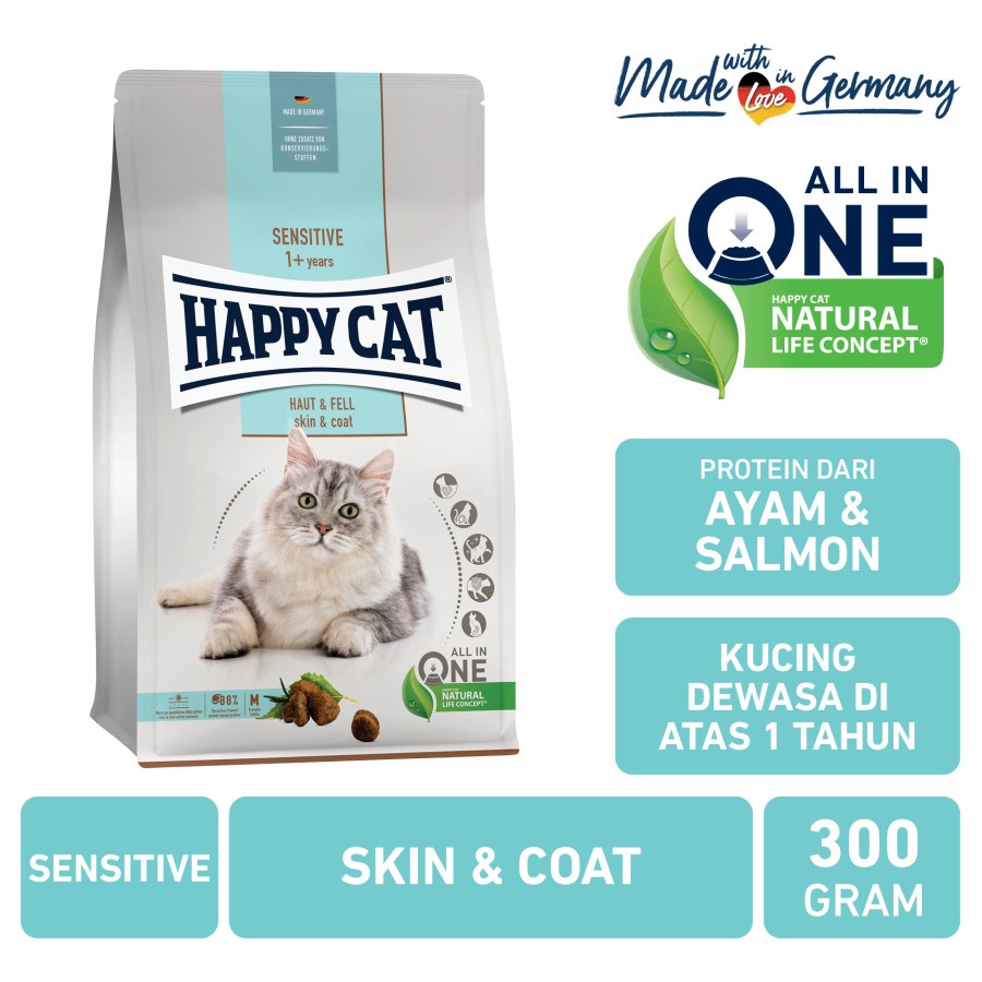 Happy Cat Sensitive Skin & Coat 300gr 300 g gram Dry Cat Food | Shopee ...